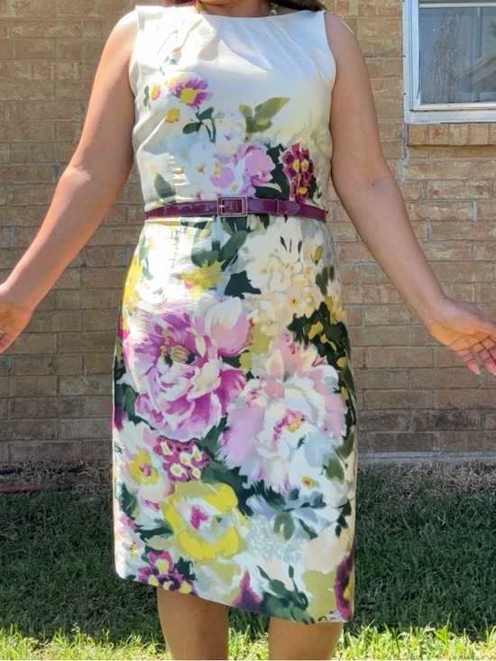 Ann Taylor | Dresses | Ann Taylor Cream Mini Dress With Purple And ...